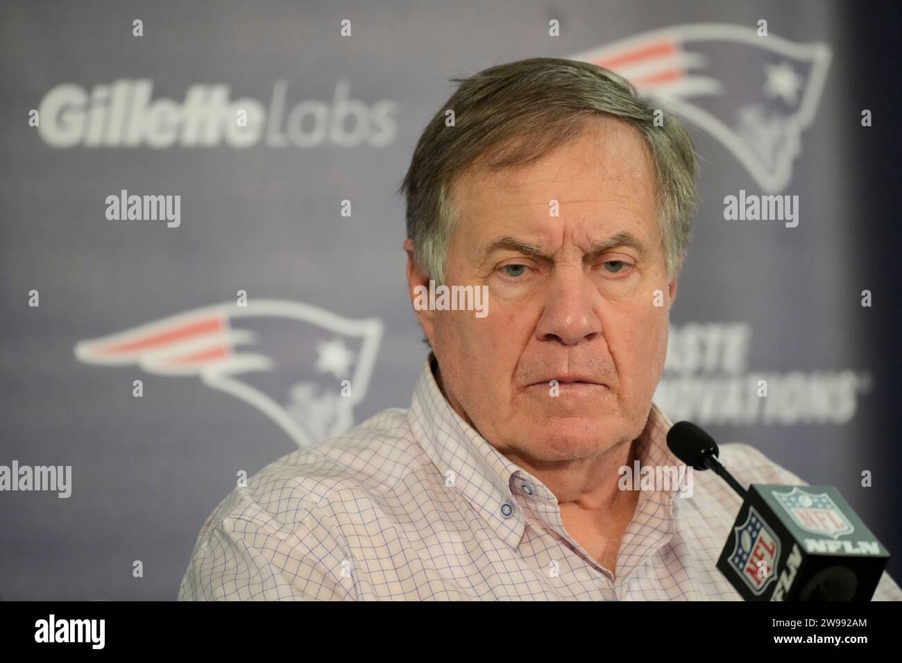 New England Patriots head coach Bill Belichick speaks during a news ...