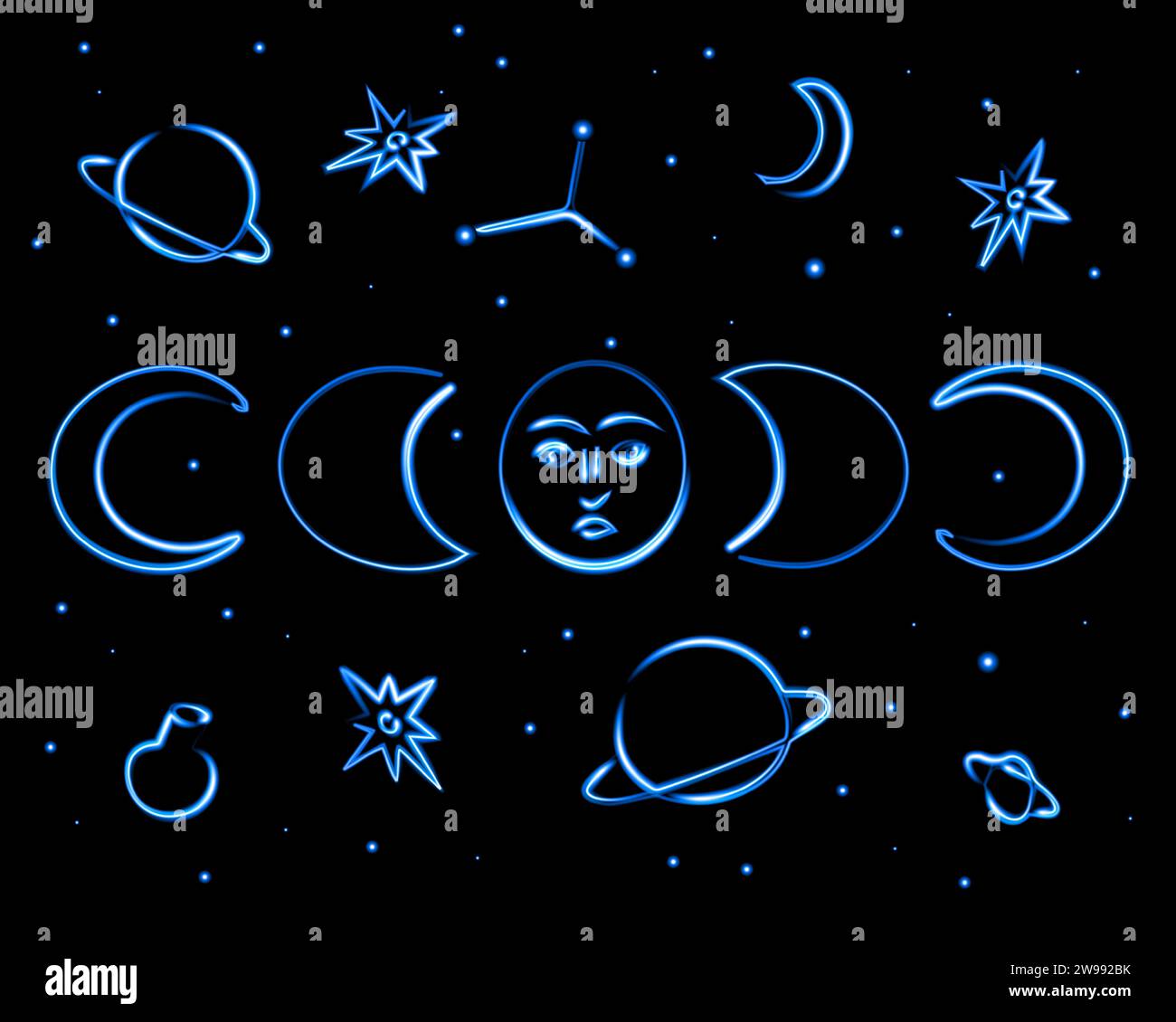 Vector isolated astrology set with neon effect Stock Vector Image & Art ...
