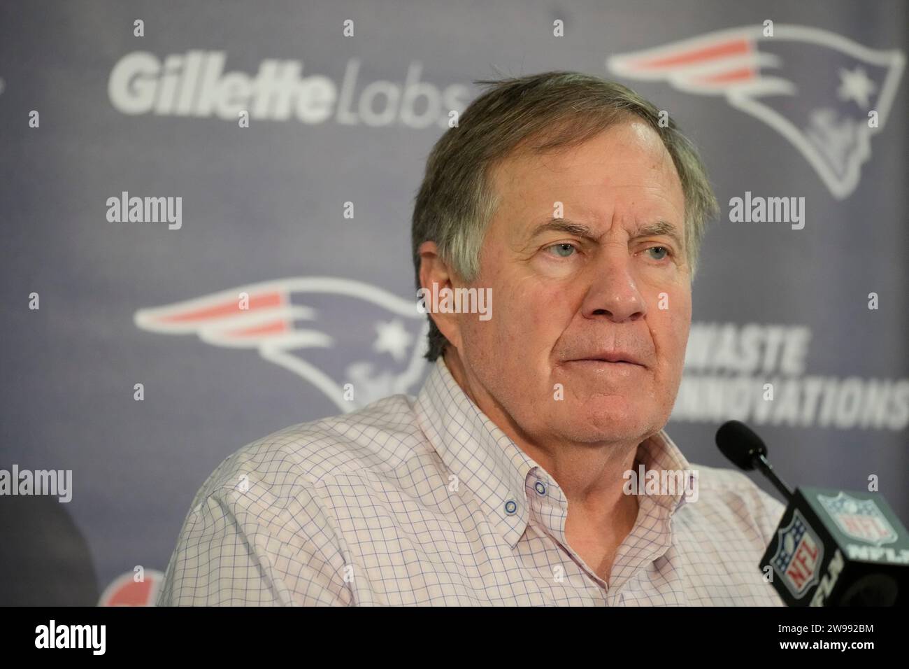 New England Patriots Head Coach Bill Belichick Speaks During A News