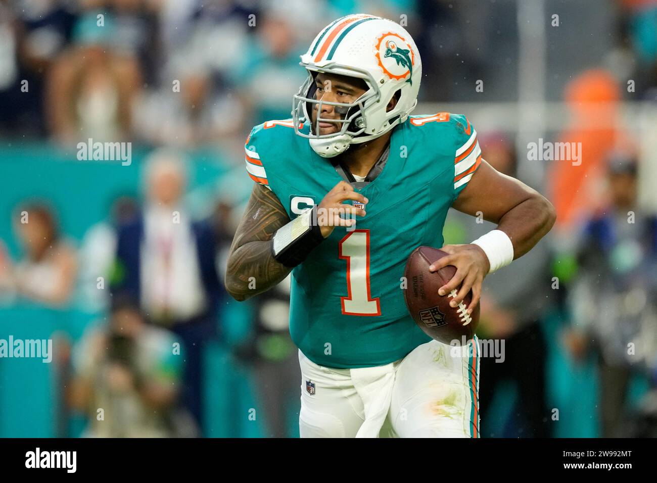 Miami Dolphins quarterback Tua Tagovailoa looks to pass during the ...