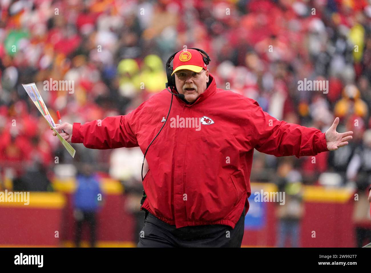 Kansas City Chiefs head coach Andy Reid yells during the first half of ...