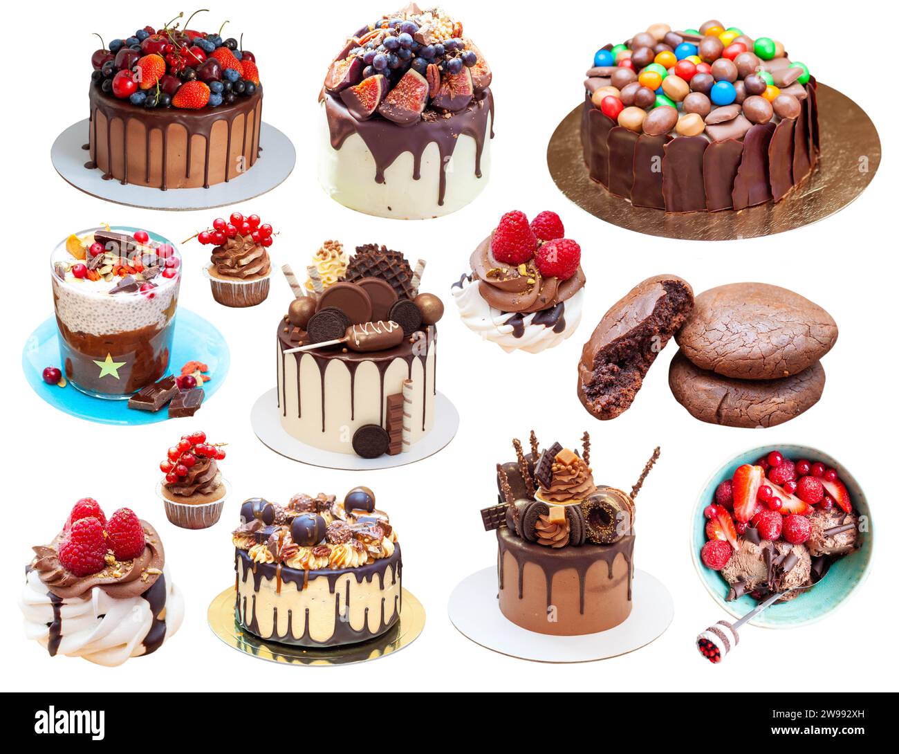 Chocolate desserts collage. Cakes, cupcakes, cookies, ice cream ...