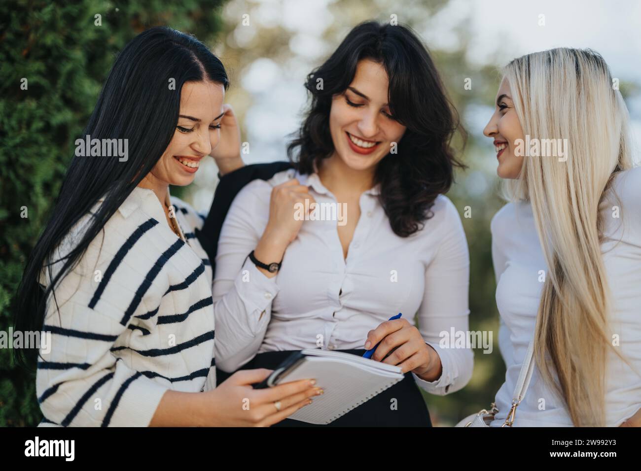 Students collaborating outdoors, discussing and solving problems ...