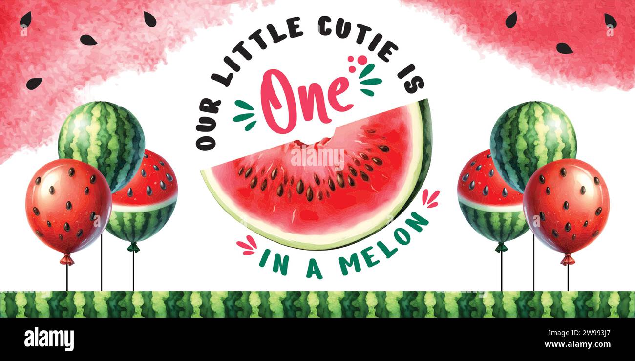 One in a Melon Watermelon Party Banner Stock Vector Image & Art - Alamy