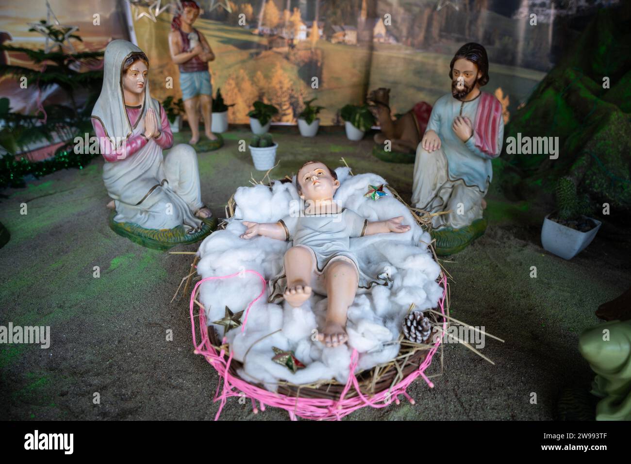 Nativity depicting the birth the baby Jesus at a church on the occasion ...