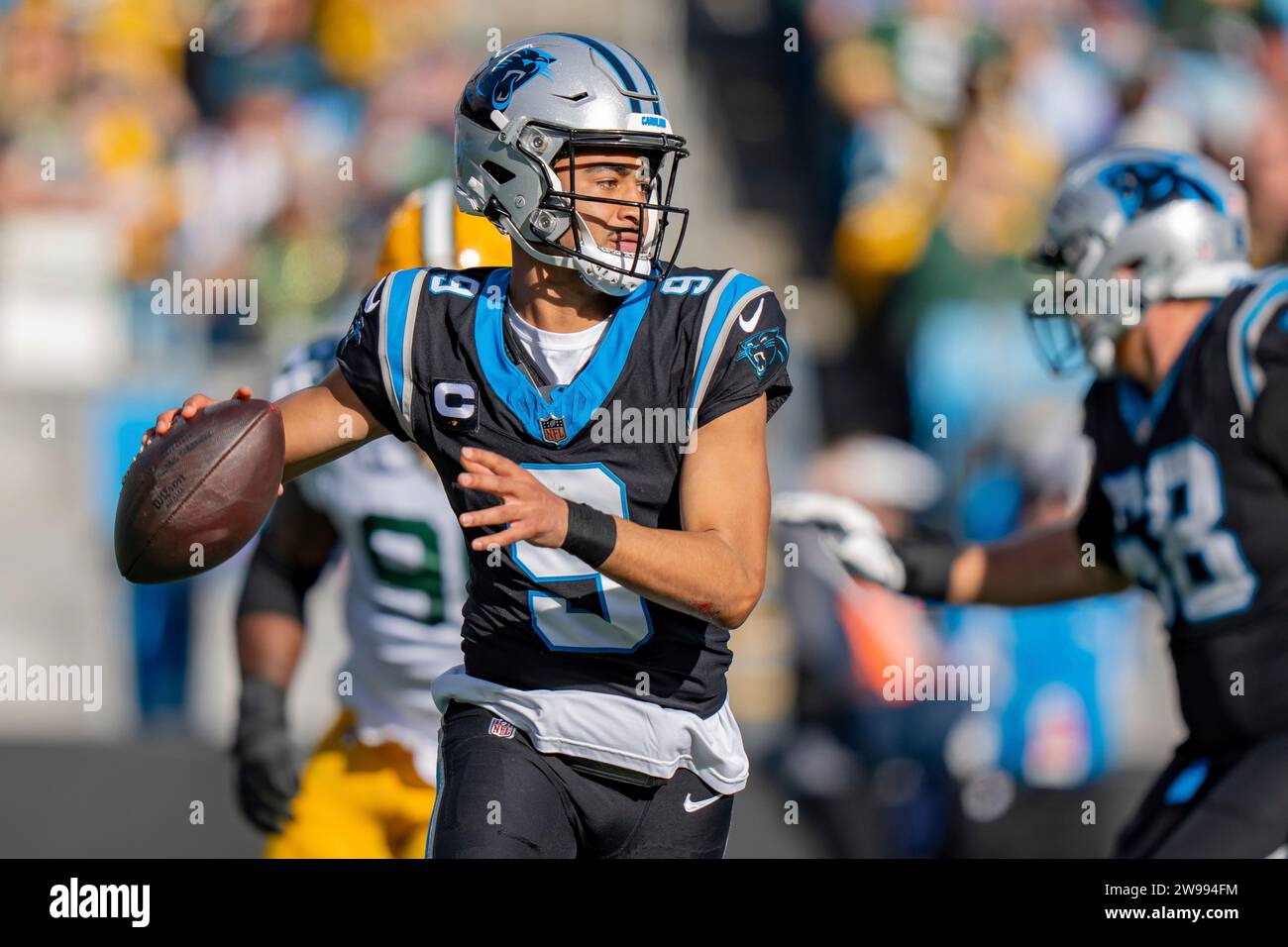 Carolina Panthers quarterback Bryce Young (9) plays against the Green ...