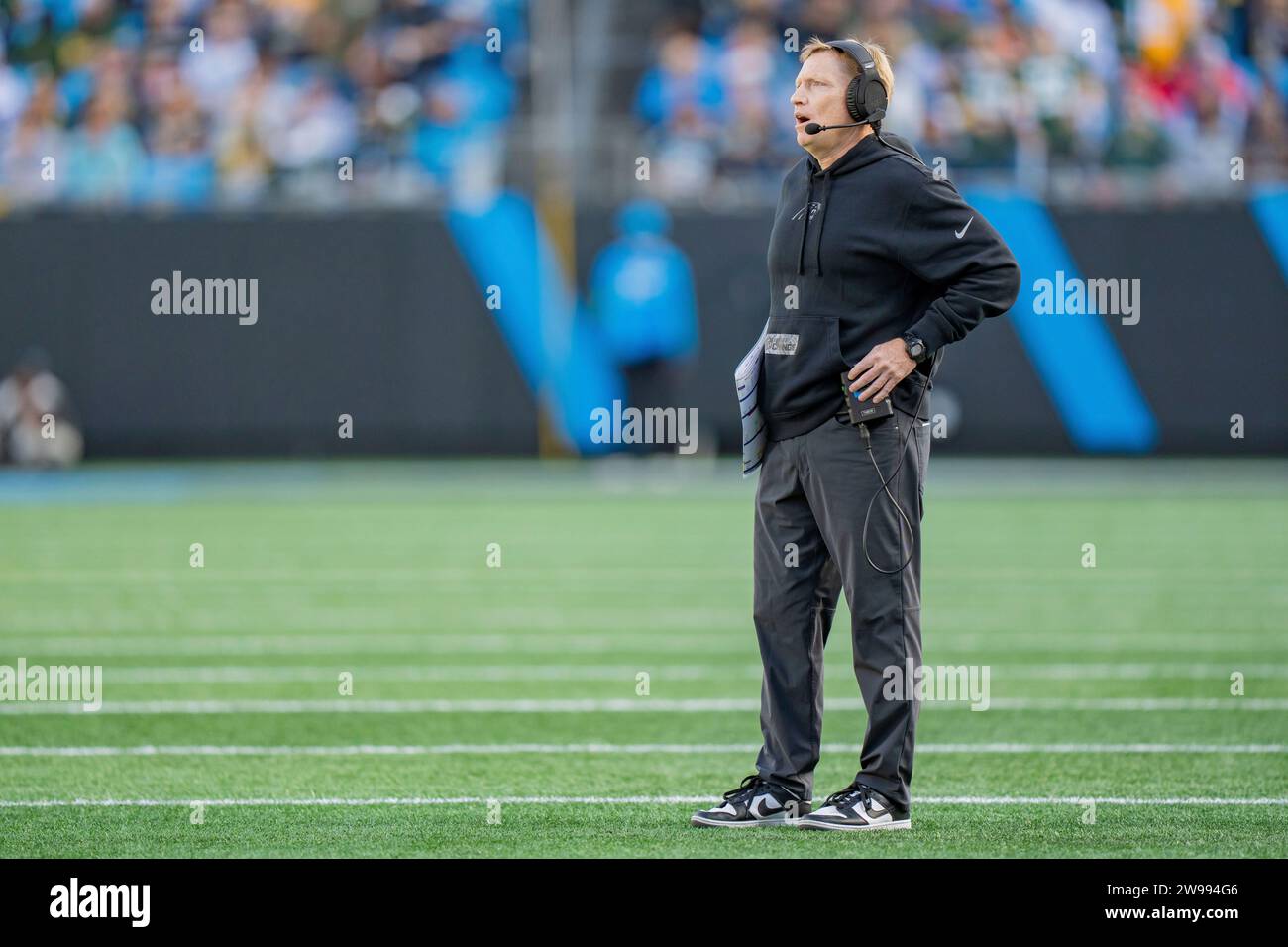 Carolina Panthers head coach Chris Tabor looks on against the Green Bay ...