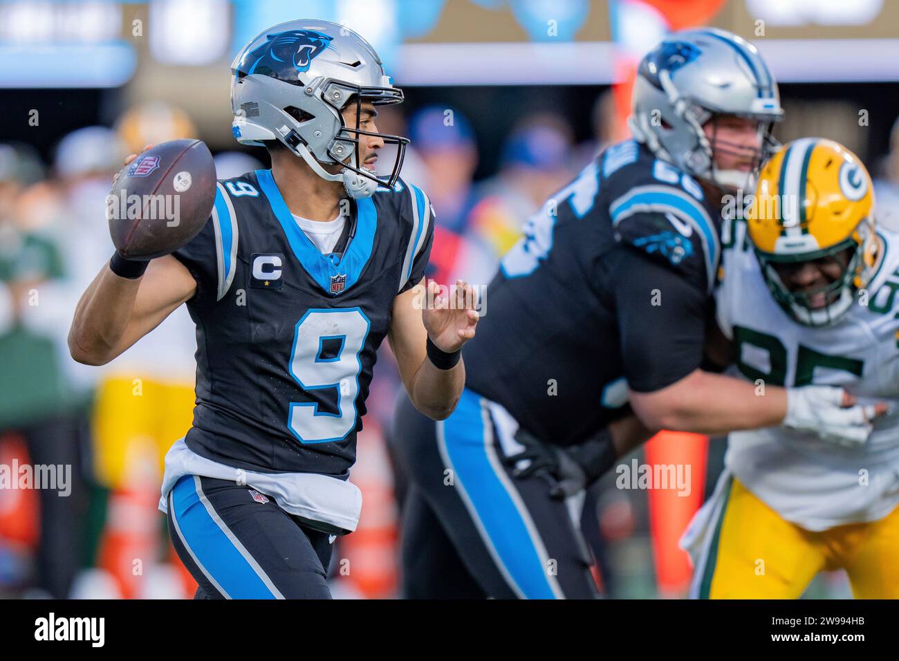Carolina Panthers quarterback Bryce Young (9) plays against the Green ...