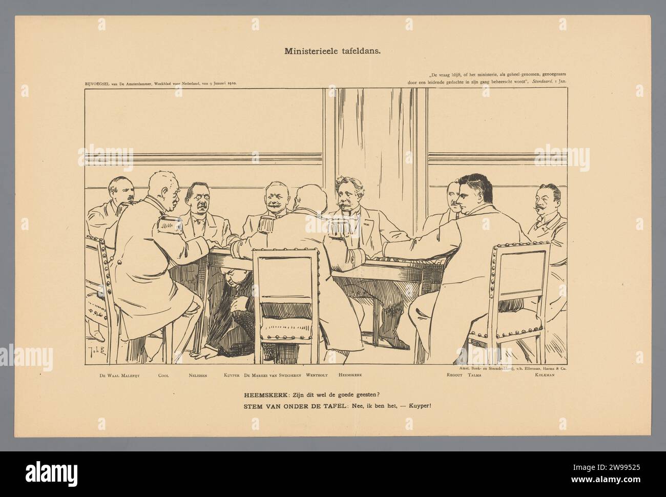 Ministry Table Dance, Johan Braakensiek, 1910 Amsterdam paper political ...