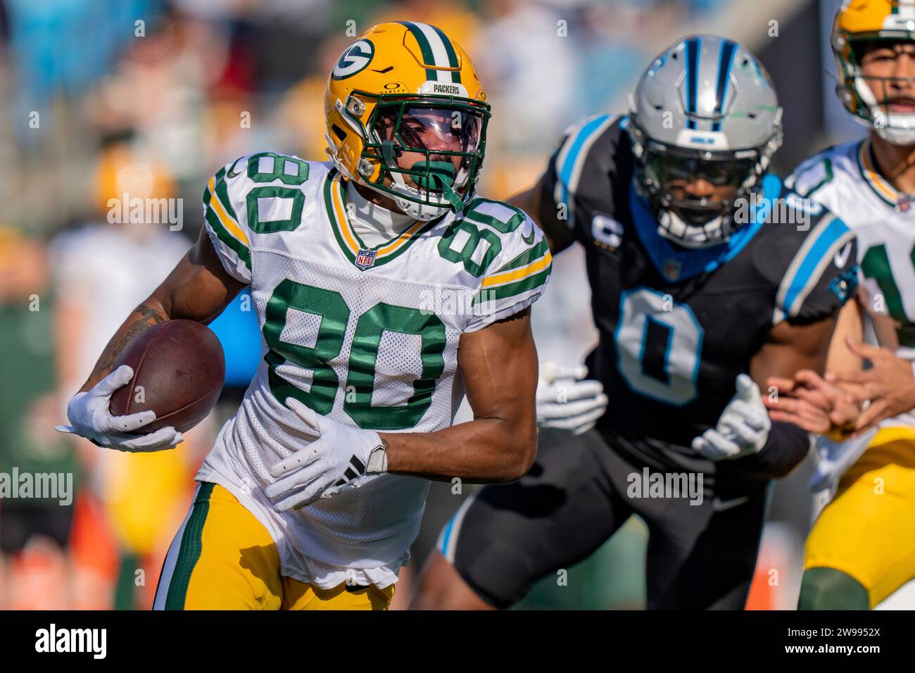 Carolina Panthers linebacker Brian Burns (0) pursues Green Bay Packers ...