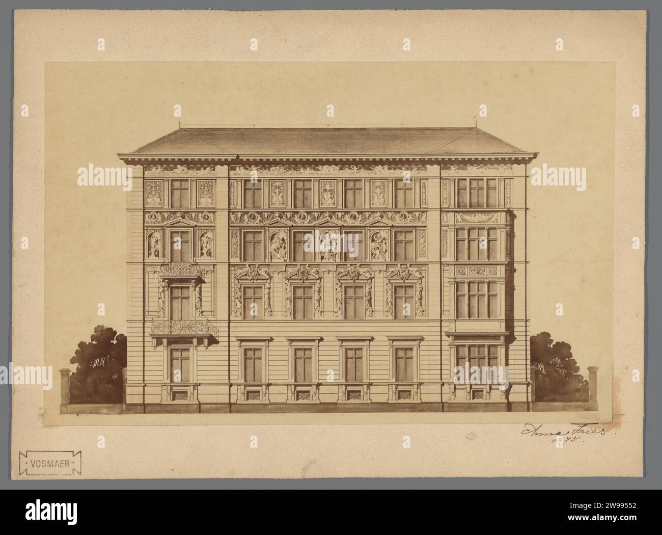 Photo production of a drawing of a villa, Anonymous, After Anna Fries ...