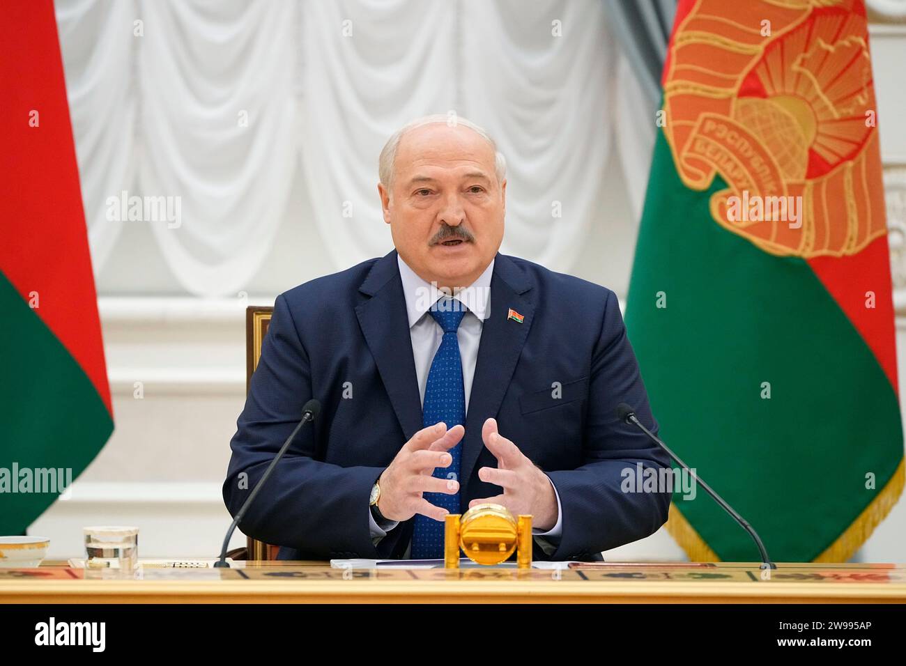 FILE - Belarusian President Alexander Lukashenko speaks during a ...