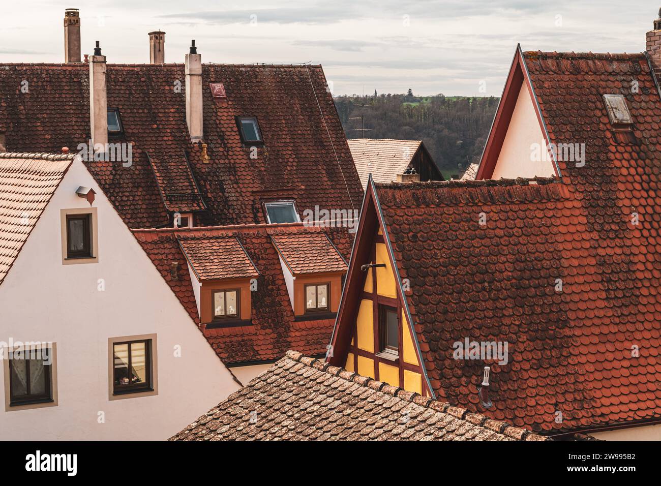 An aerial view of a classic European village with quaint rooftops Stock ...