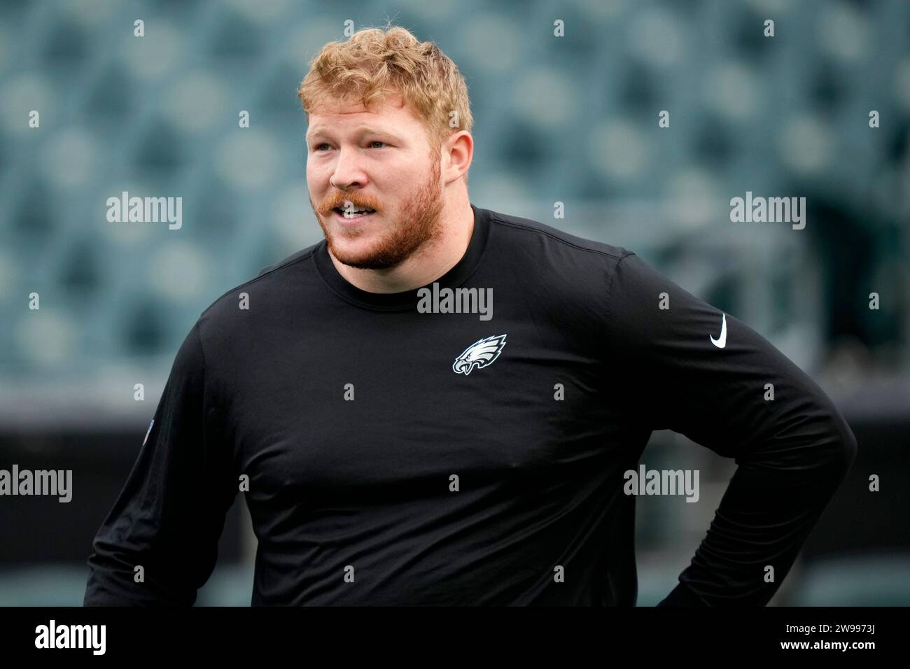 Philadelphia Eagles center Cam Jurgens watches during warm ups before ...