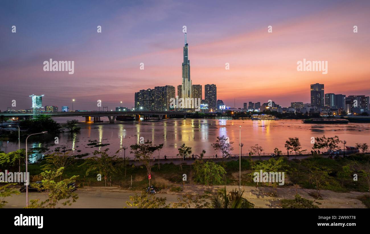 One of the best spots to capture Landmark 81 during sunset Stock Photo ...