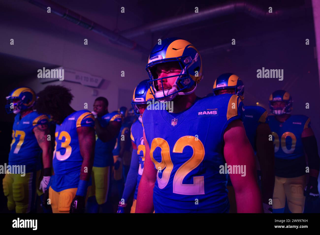 Los Angeles Rams defensive end Jonah Williams (92) waits to take the ...