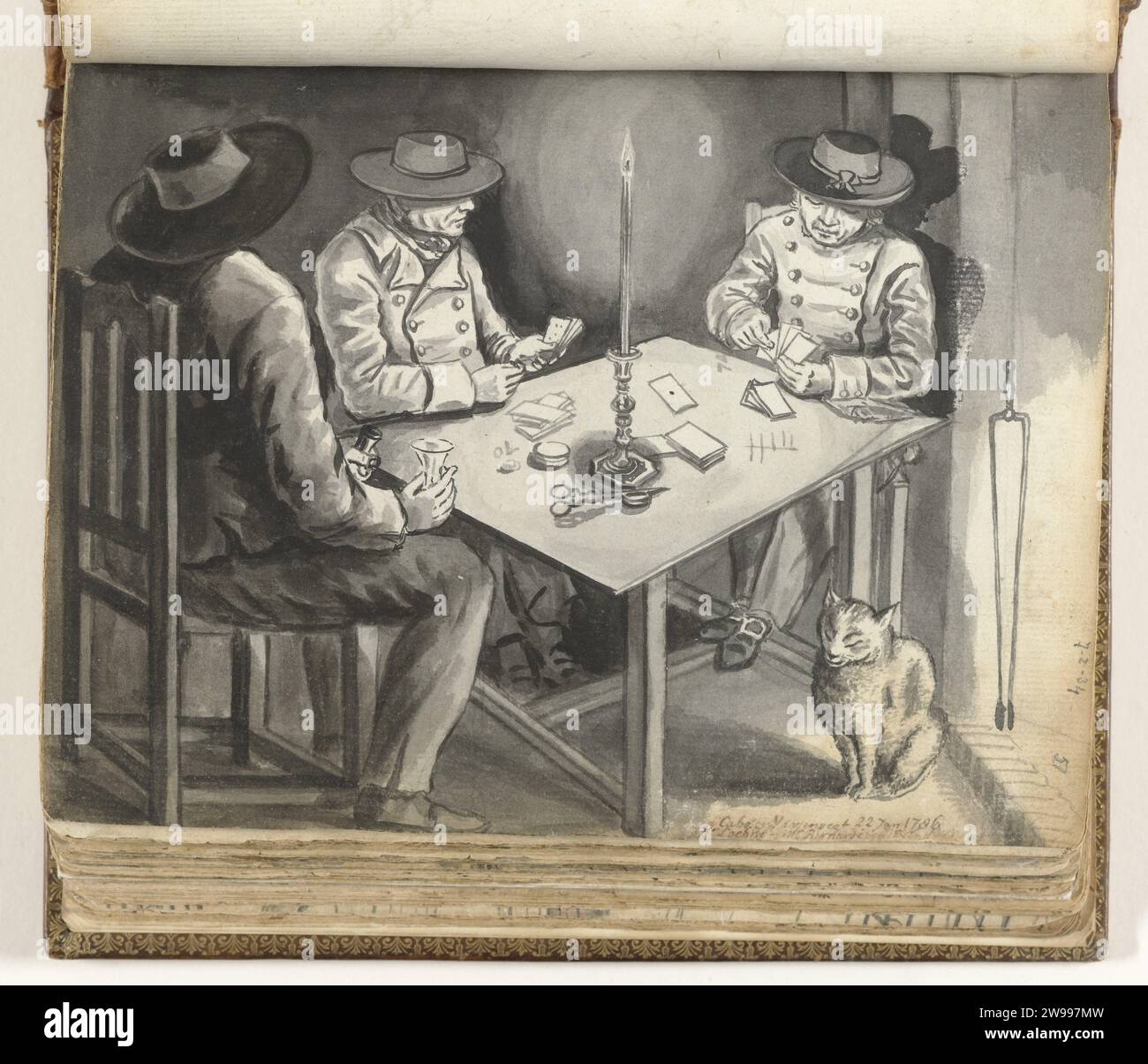 Card evening at Lochner, Jan Brandes, 1787 drawing Black -white drawing ...