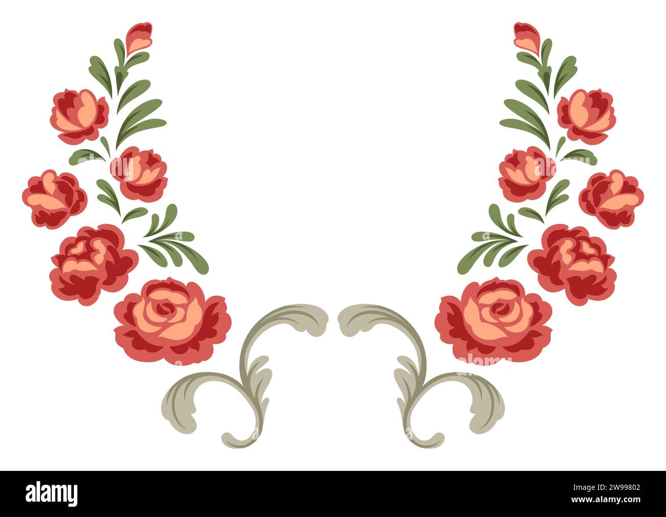 Frame with baroque flowers. Beautiful decorative vintage plants and ...