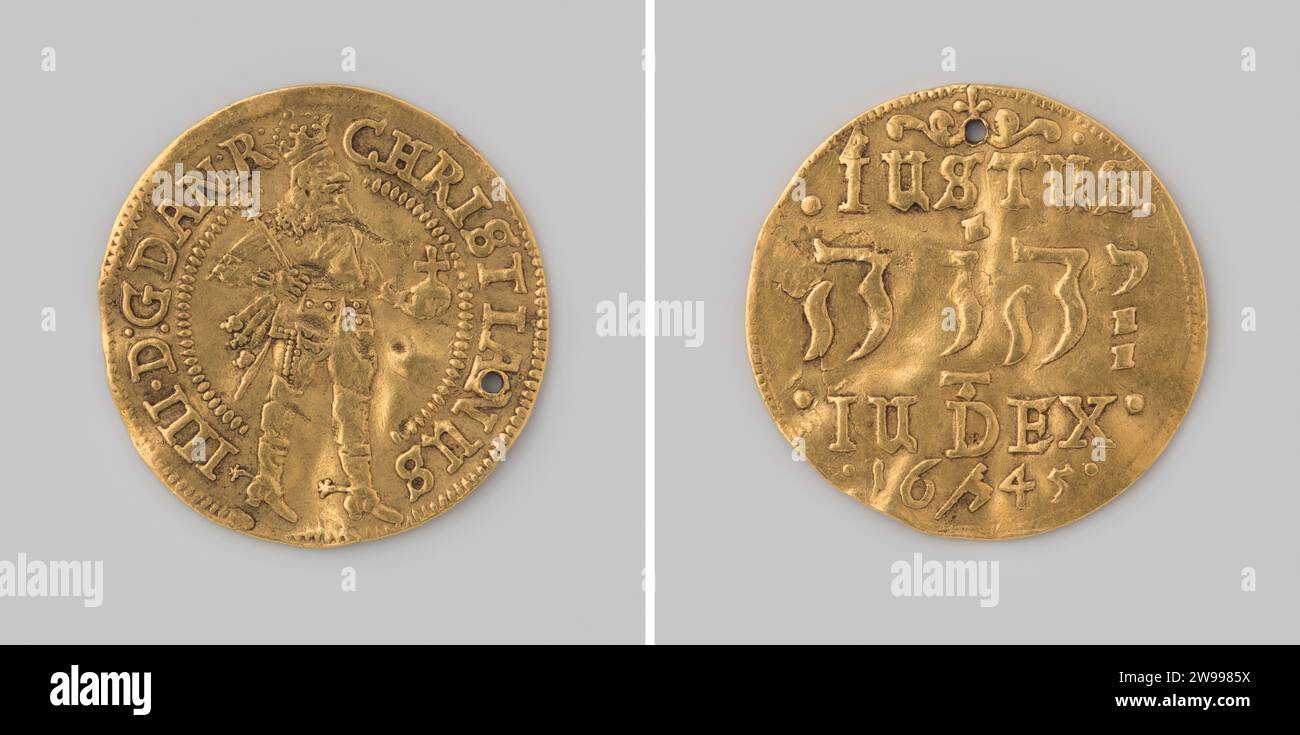 Dukaat from Denmark by Christiaan IV, 1645, 1645 coin Gold coin. Front ...