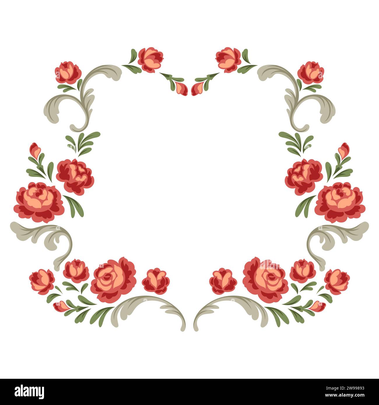 Frame with baroque flowers. Beautiful decorative vintage plants and ...