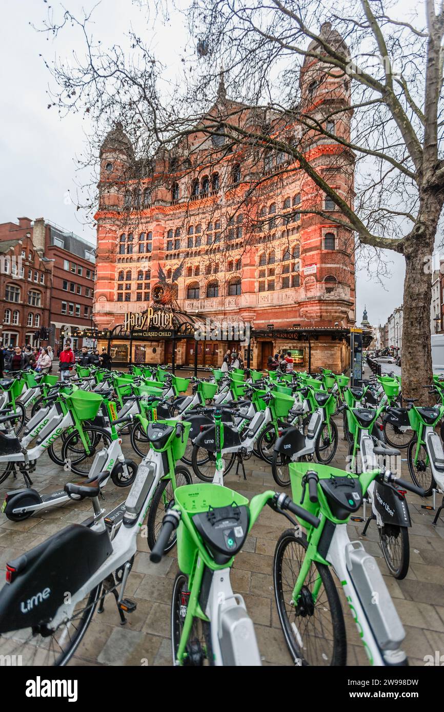 Lime Bikes outside the Palace Theatre hosting Harry Potter and the ...