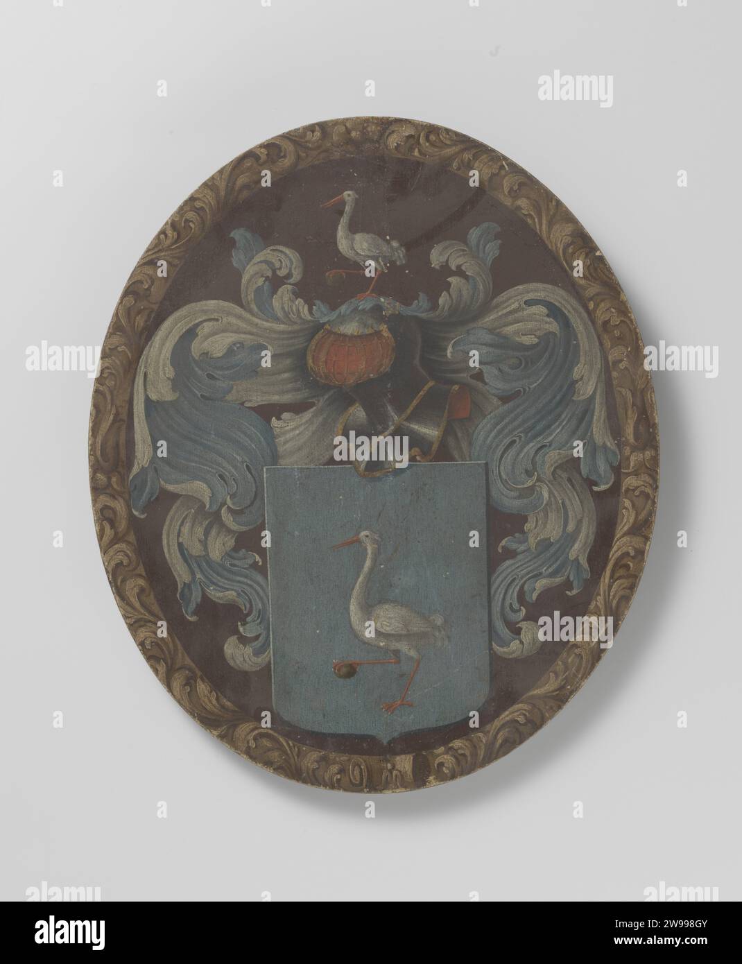 Coat of arms with stork or crane, Anonymous, 1881 Oval wooden weapon ...