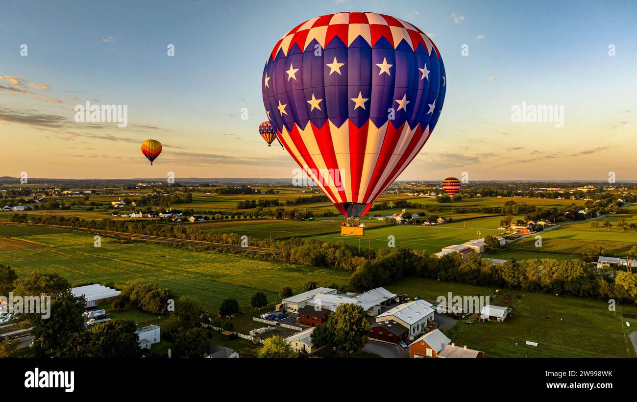 An Aerial View of Hot Air Balloons Floating Away in Rural Pennsylvania ...