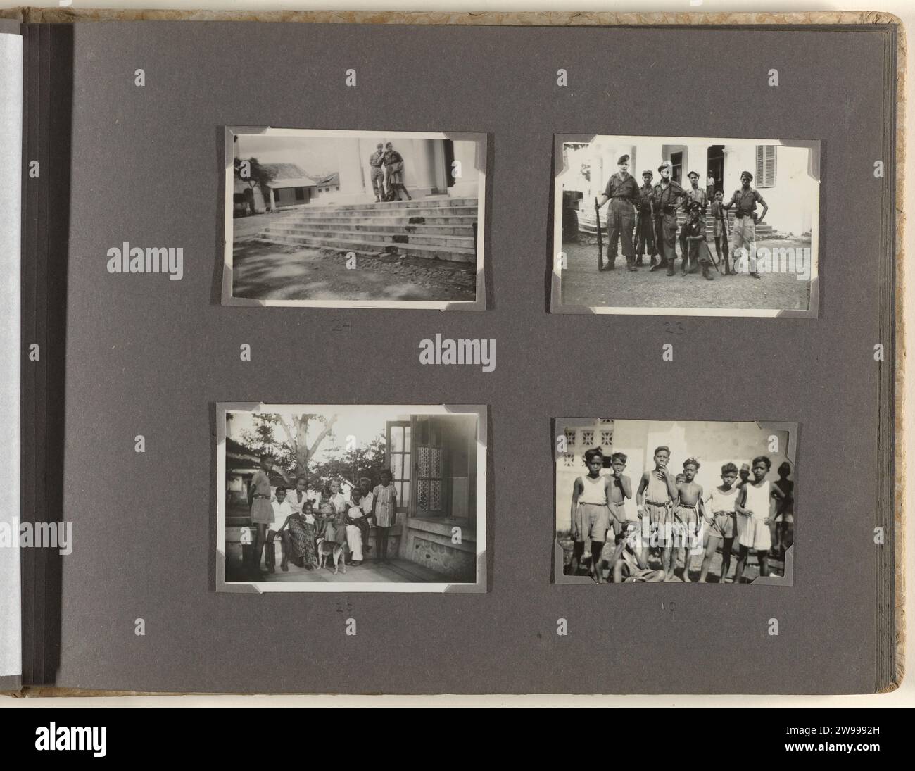 Soldiers and children, Anonymous, 1946 - 1949 photograph Album magazine with four photos: group ...