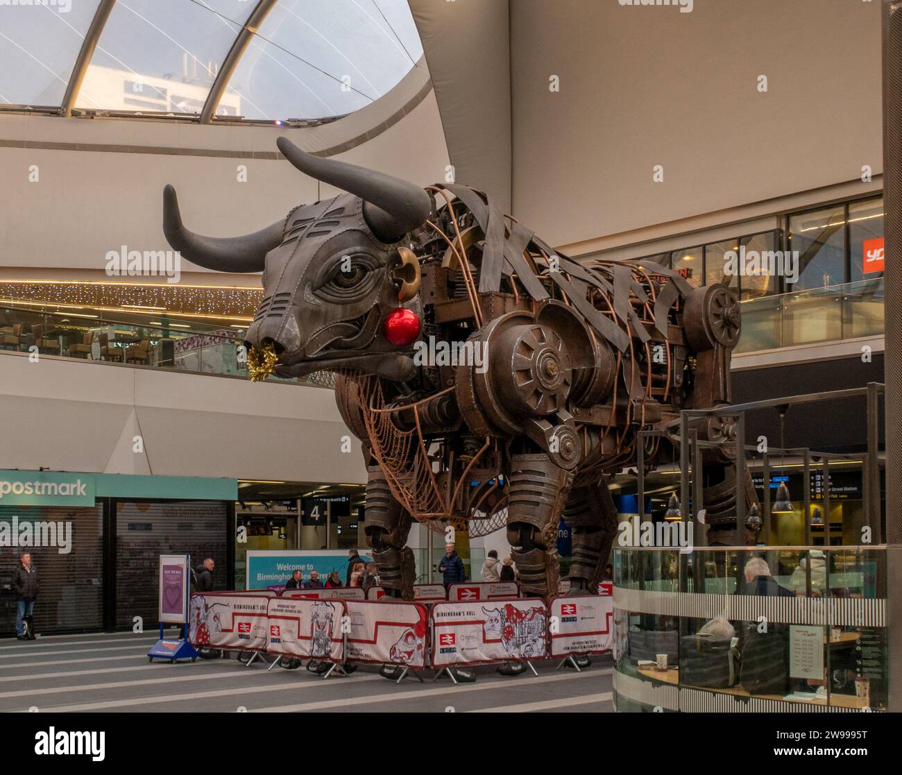 A metal sculpture of a bull stands in a public park in Birmingham ...