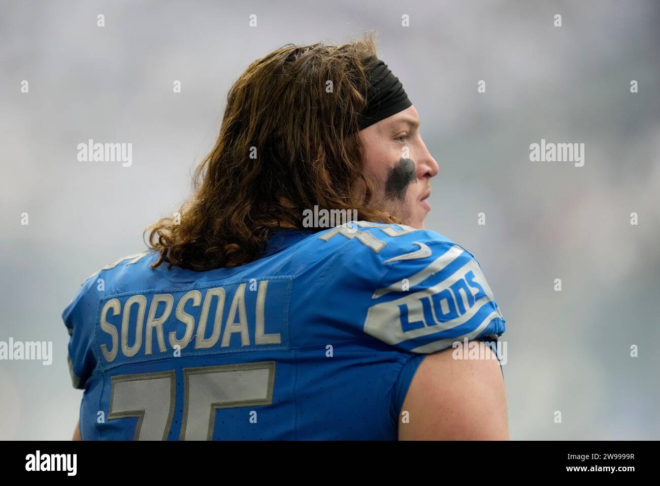 Detroit Lions offensive tackle Colby Sorsdal (75) stands on the field ...