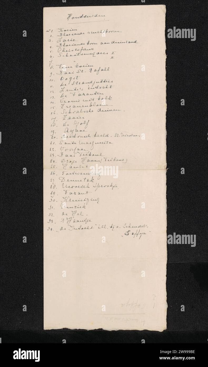 List of woodcuts, Bernard Essers, 1903 - 1945 manuscript paper. ink ...