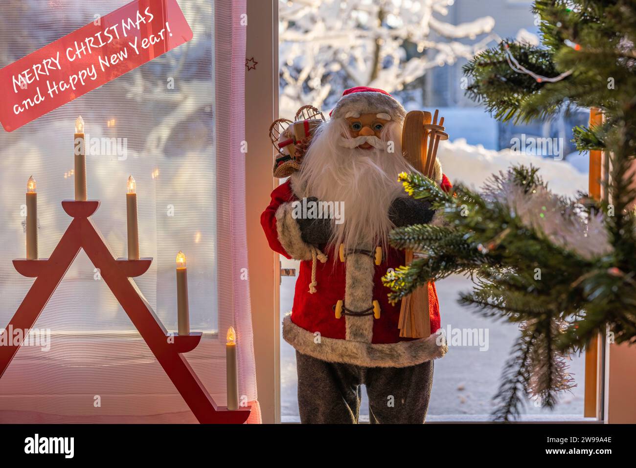 Beautiful Christmas view of Santa Claus with traditional electric ...