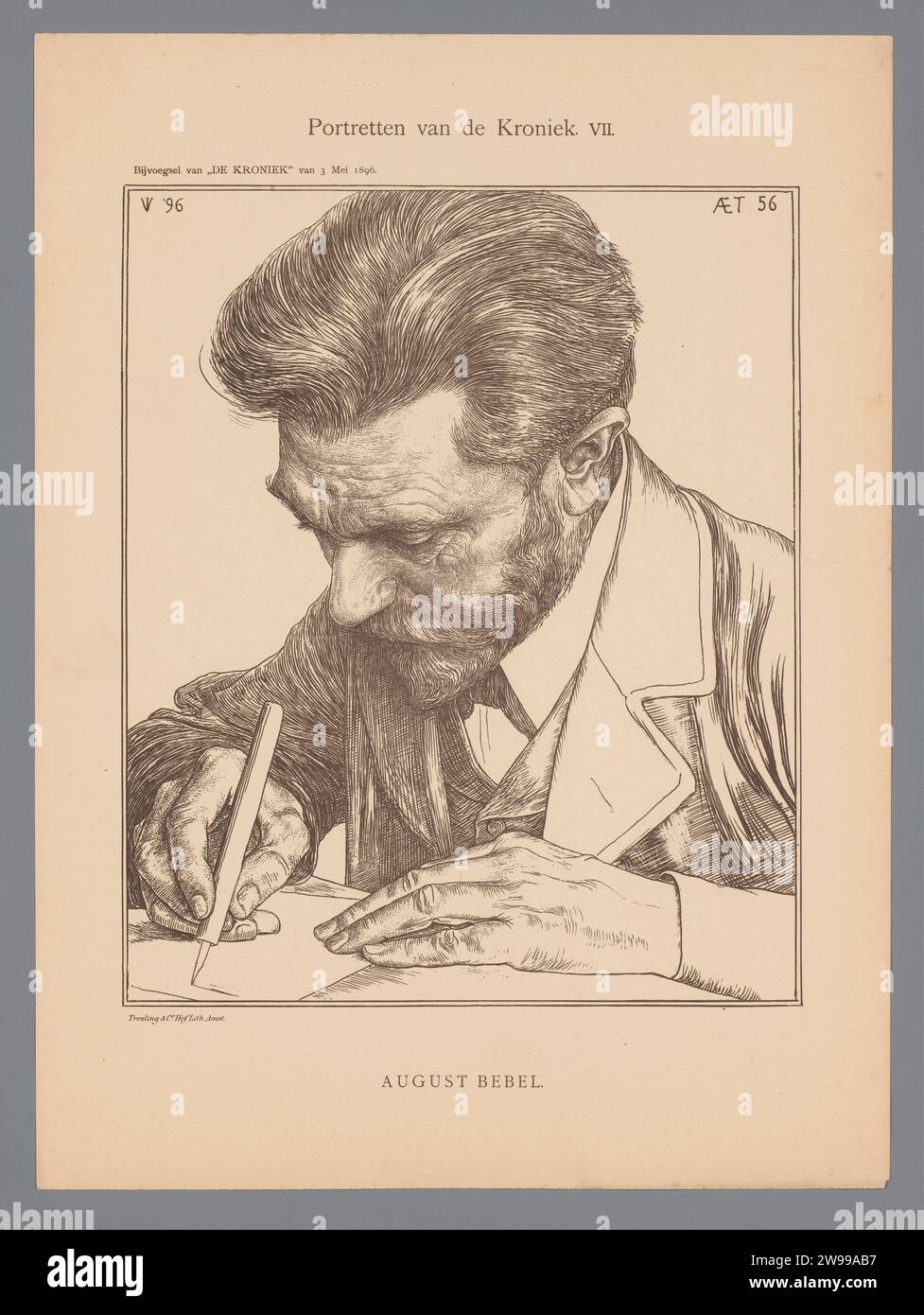 August Bebel, Jan Veth, 1896 print Amsterdam paper historical persons ...