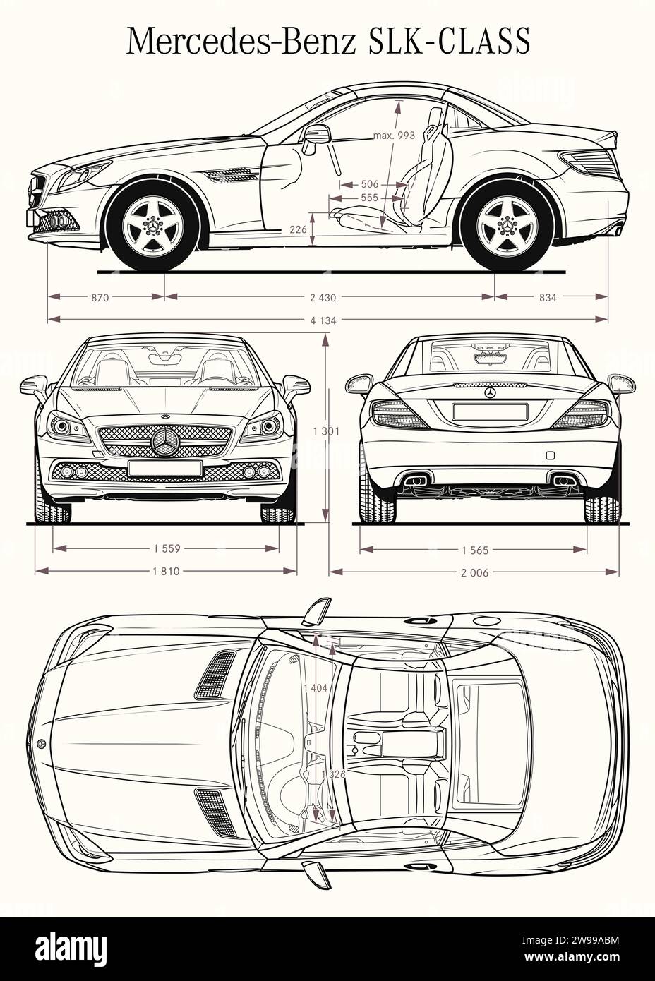 Mercedes Benz SLK 2012 car blueprint Stock Vector Image & Art - Alamy