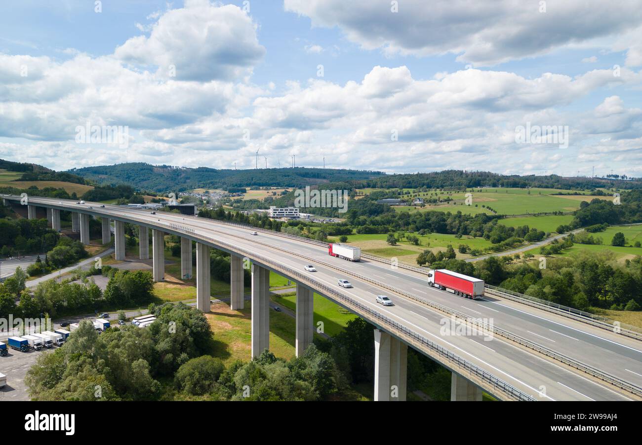 aerial view of a highway bridge going over the valley in the beautiful ...