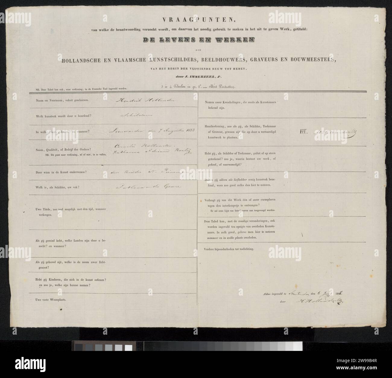 Survey form completed by Hendrik Hollander Cz., Johannes Immerzeel ...