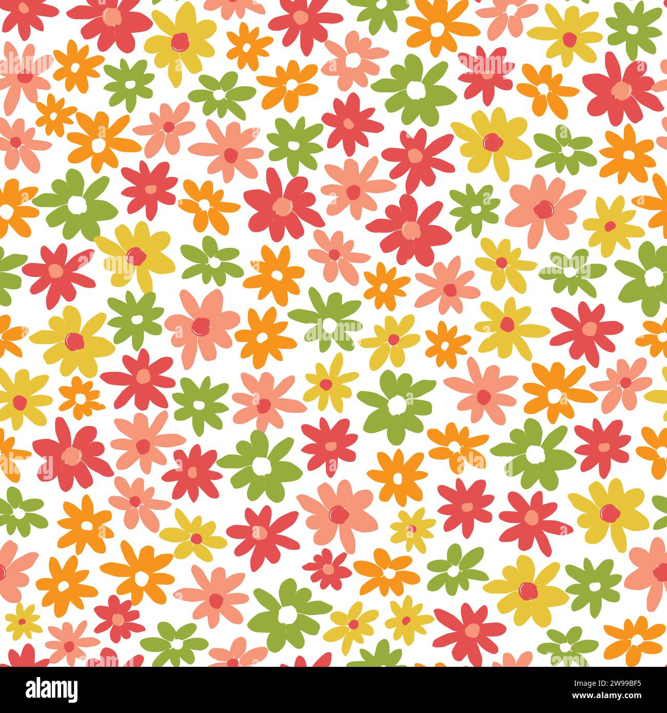 Vector colourful scattered fun daisy flowers repeat pattern with white ...