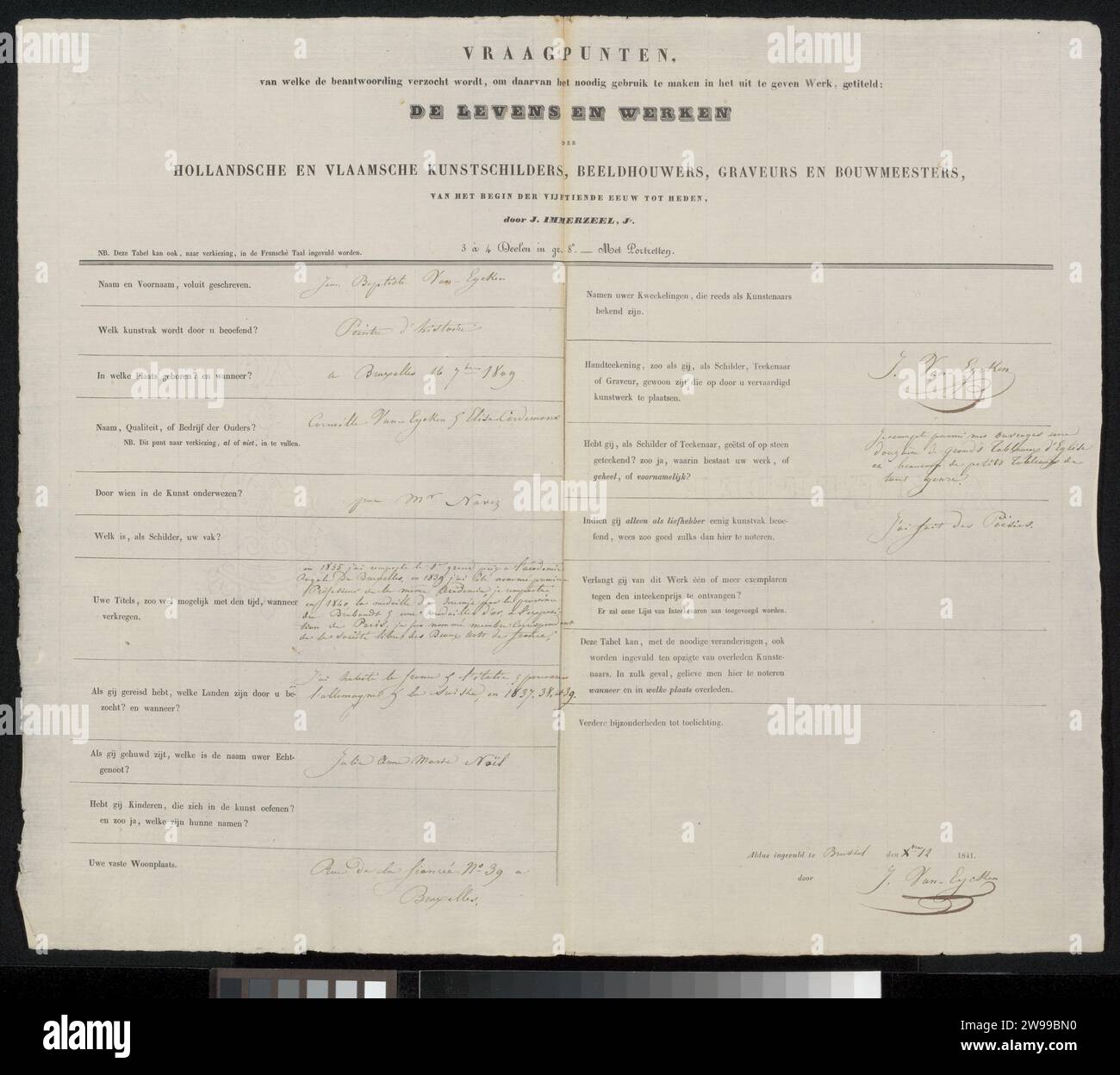 Survey form completed by Jean Baptiste van Eycken (1809-1853), Johannes ...