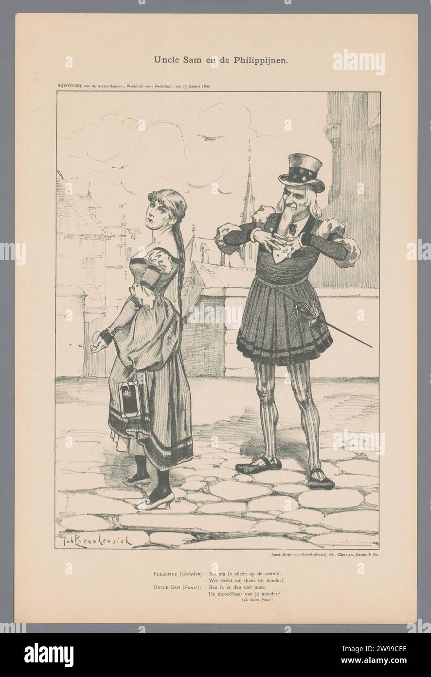 Uncle Sam and the Philippijnen, Johan Braakensiek, 1899 Amsterdam paper ...