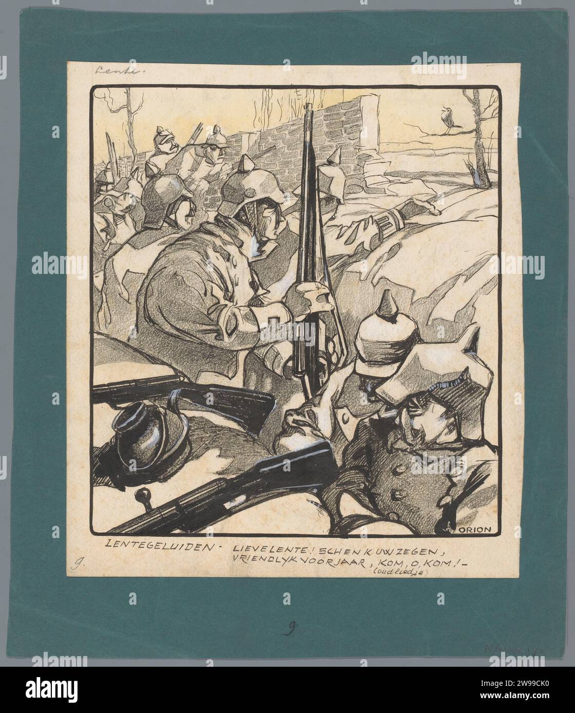 German troops in the trenches, Patricq Kroon, 1914 - 1918 drawing ...