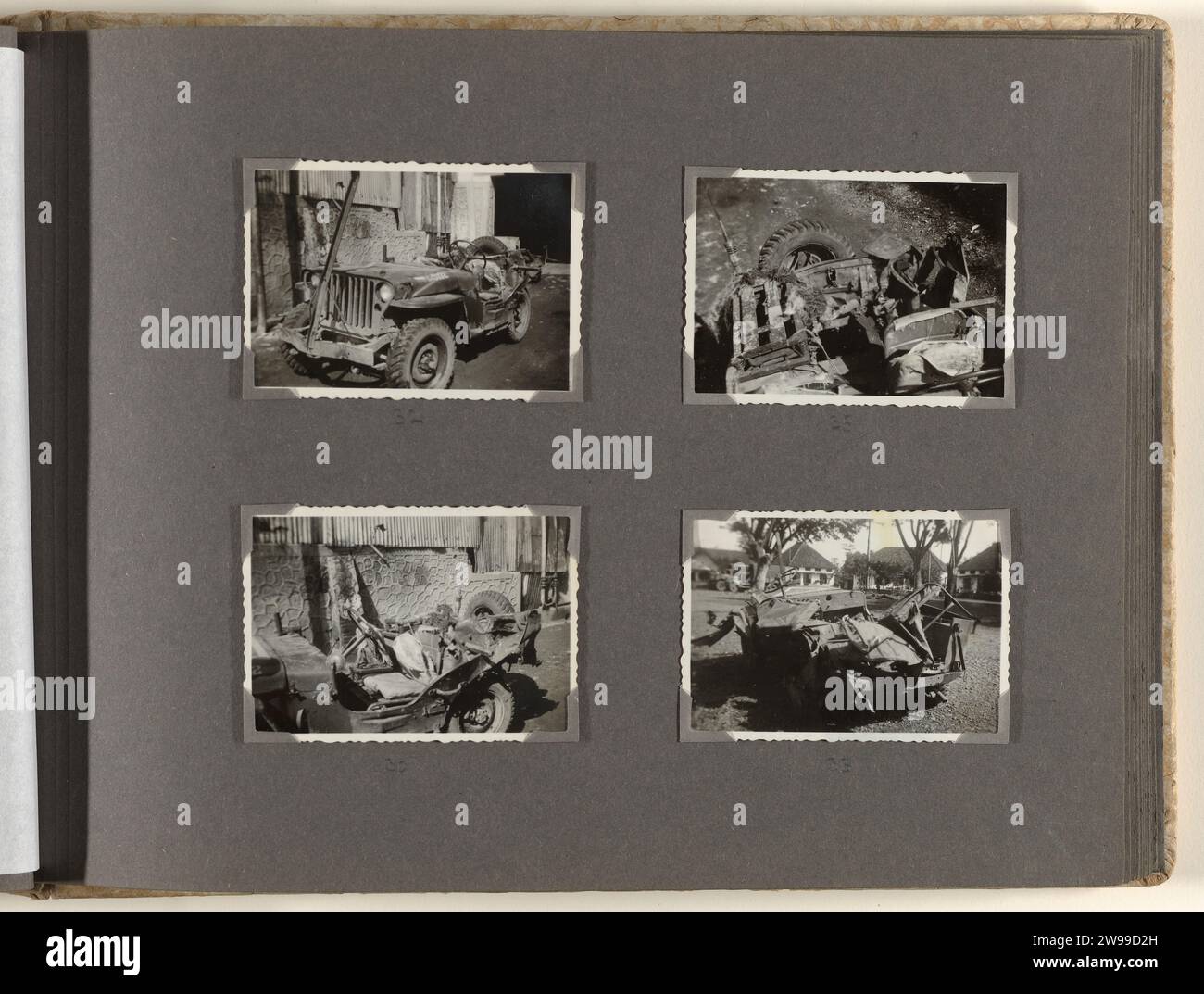 Broken Jeep, Anonymous, 1946 - 1949 photograph Album magazine with four photos: a broken ...