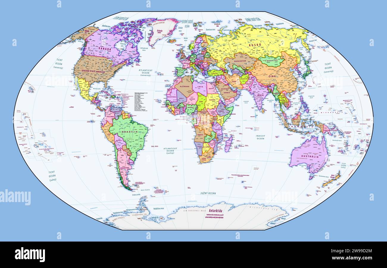Slovak language Political world map Winkel-Tripel projection Stock ...