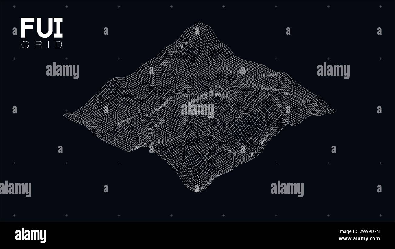 FUI GUI 3D Vector Landscape Scan Grid. Abstract futuristic background ...