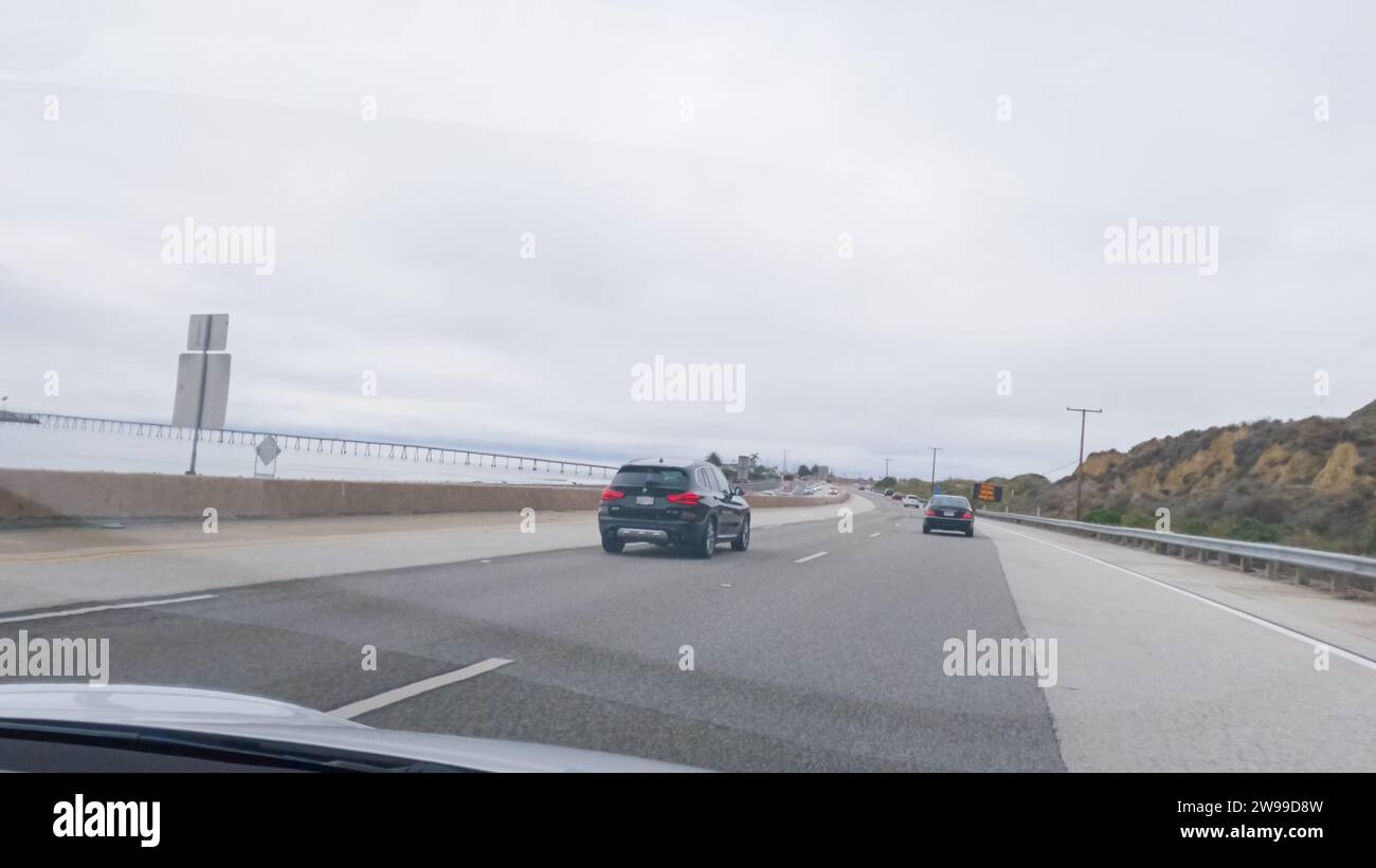 Gloomy Winter Drive by Rincon Beach, Highway 101 Stock Photo - Alamy