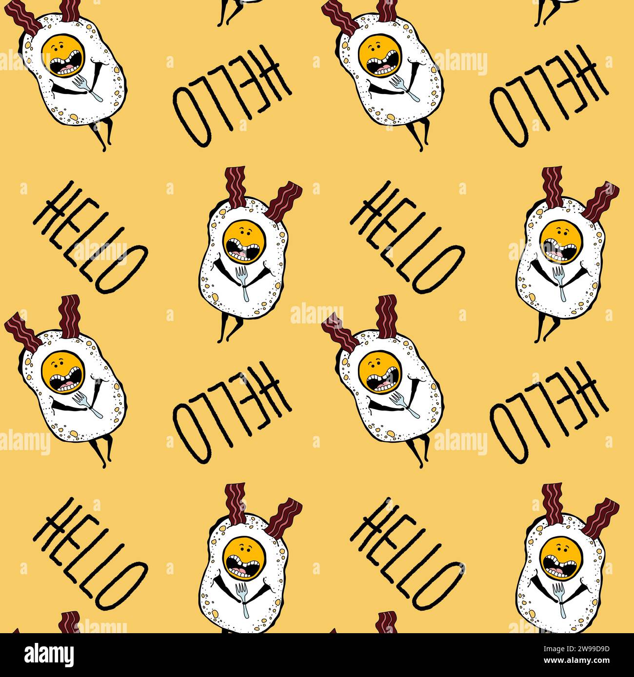 Scrambled eggs retro cartoon seamless pattern for wrapping paper and ...