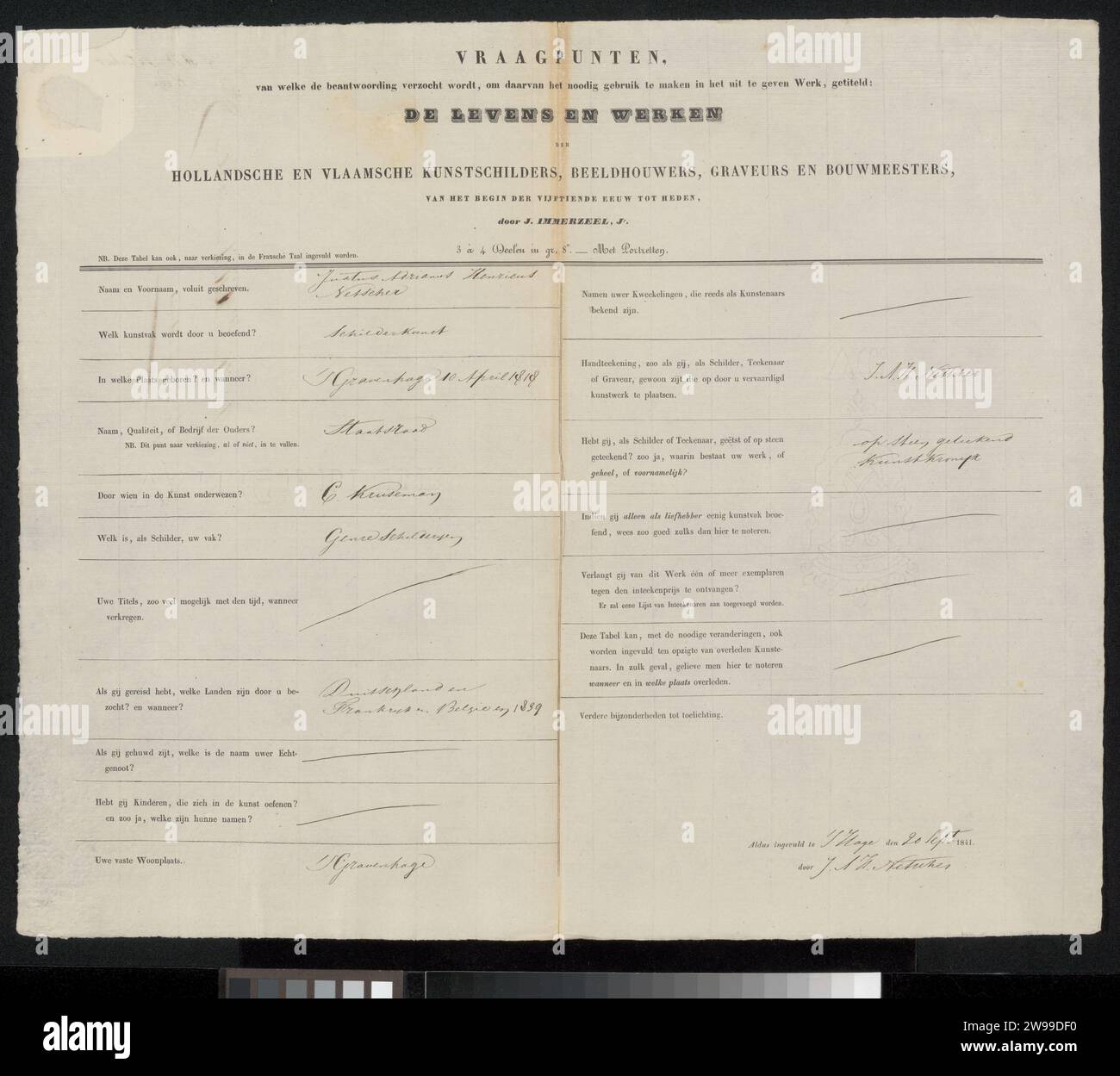 Survey form completed by Justus Adrianus Henricus Netscher, Johannes ...
