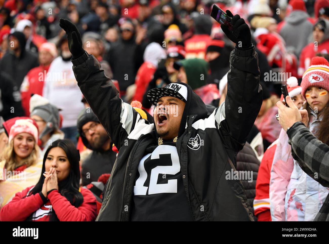 Kansas City, United States. 25th Dec, 2023. A Las Vegas Raiders fan ...