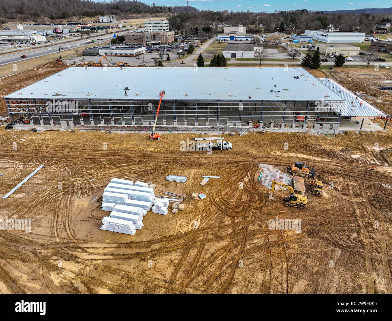 A bird's-eye view of the foundational groundwork of a vast industrial ...
