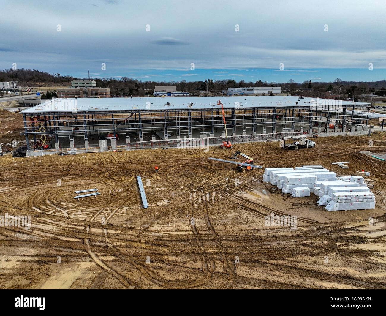 A bird's-eye view of the foundational groundwork of a vast industrial ...