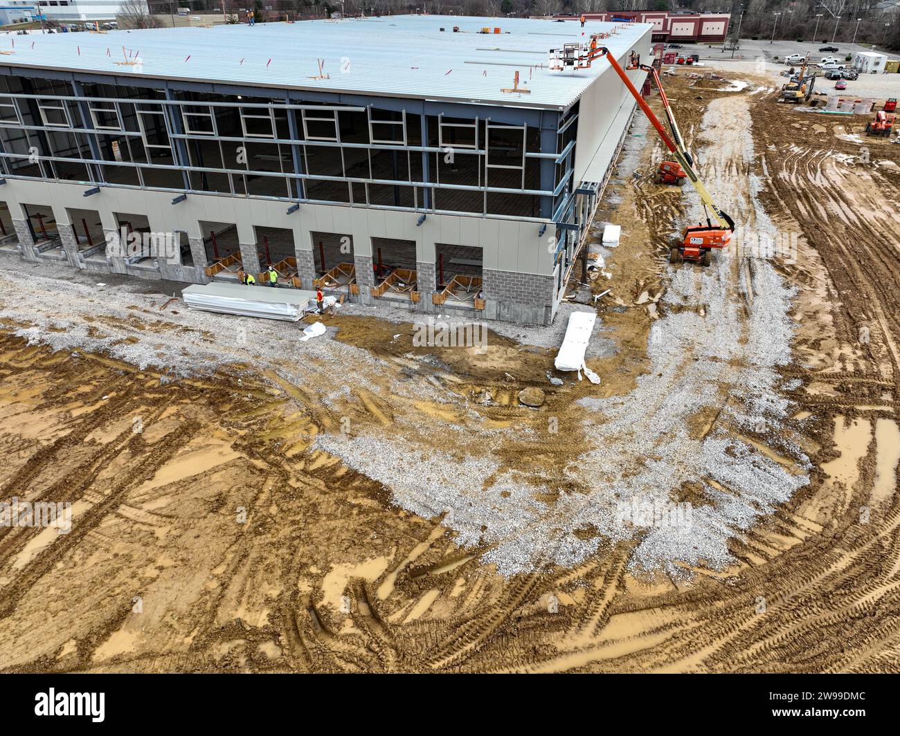 A bird's-eye view of the foundational groundwork of a vast industrial ...